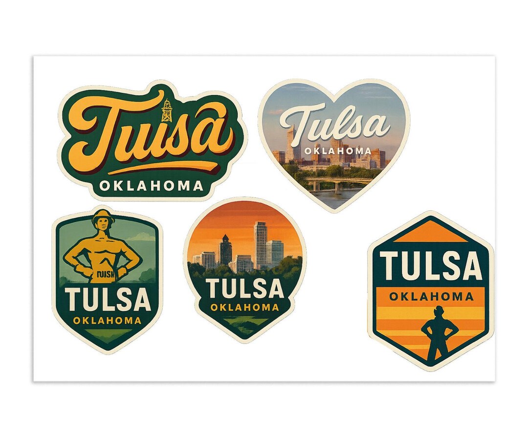 Tulsa Oklahoma Sticker Sheet - 5 Vintage Travel Stickers Set With City ...