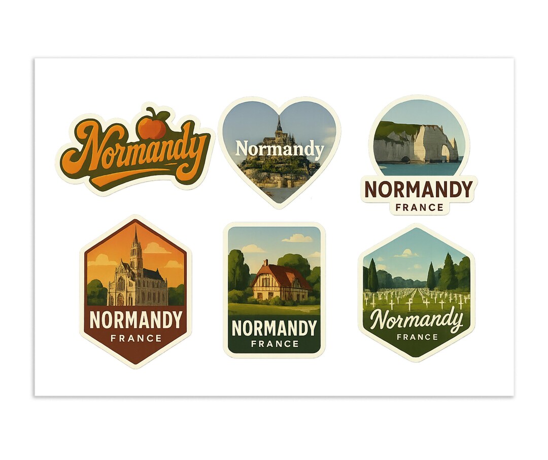 Normandy France Sticker Sheet - 6 Travel Souvenir Decals Featuring ...
