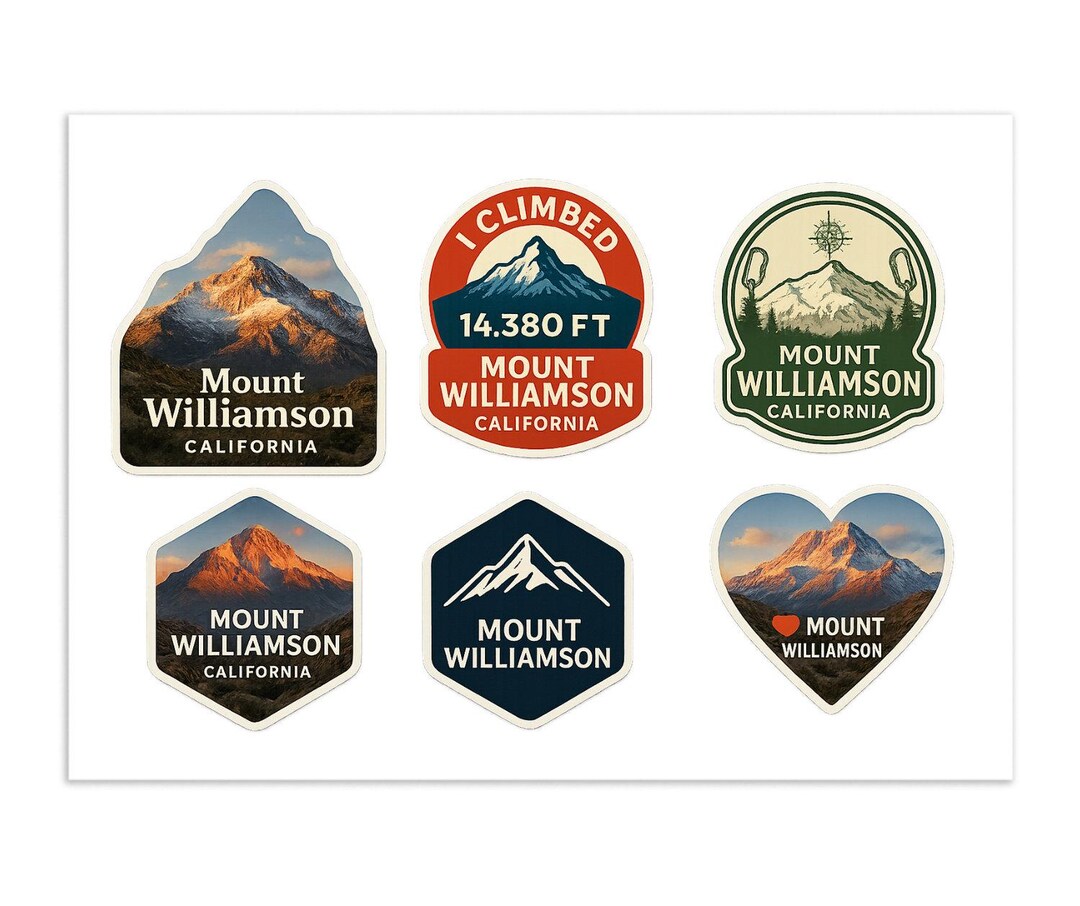 Mount Williamson Sticker Sheet - 6 Summit Hiking Vinyl Stickers ...
