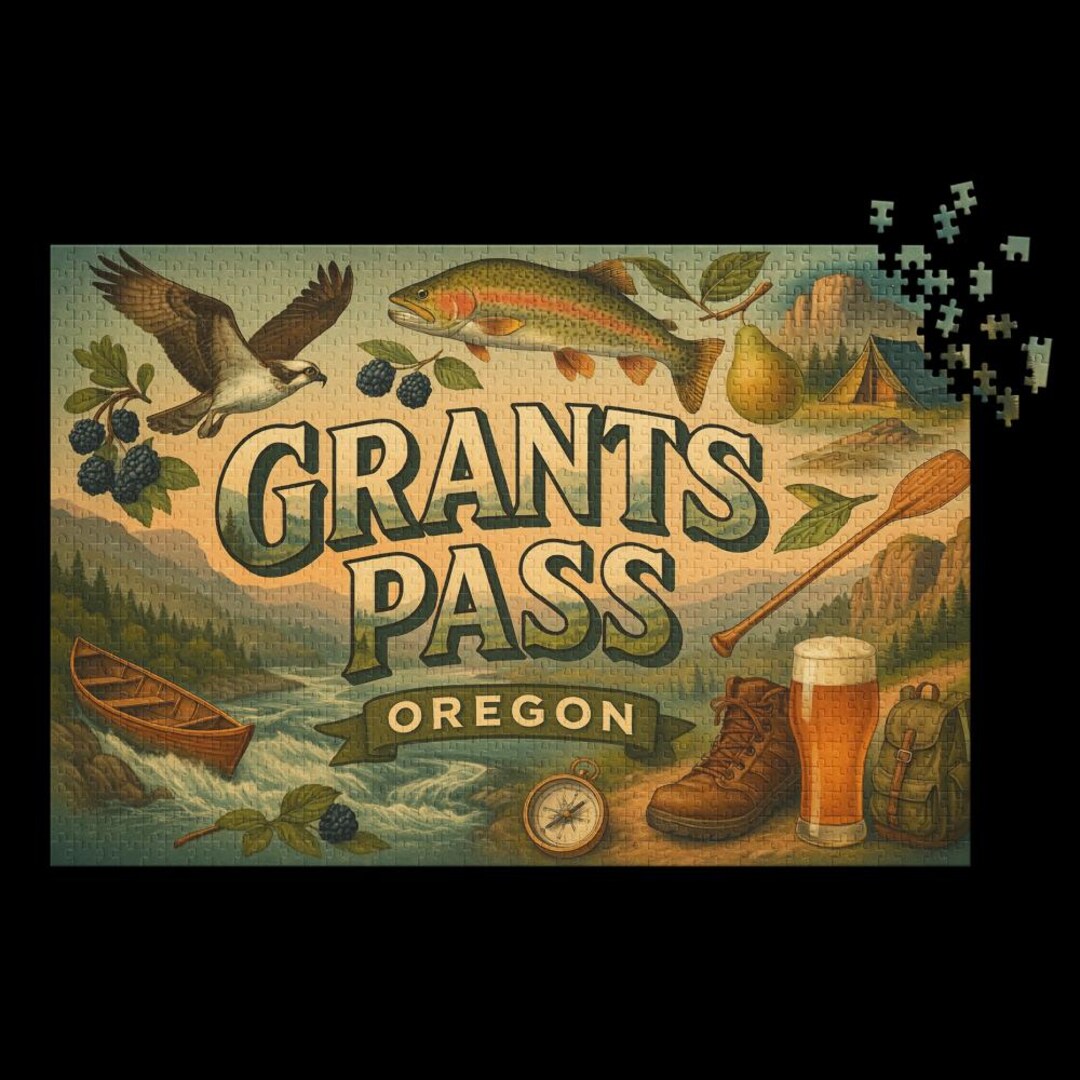 Grants Pass Oregon Jigsaw Puzzle – Vintage Travel Art, Outdoor ...