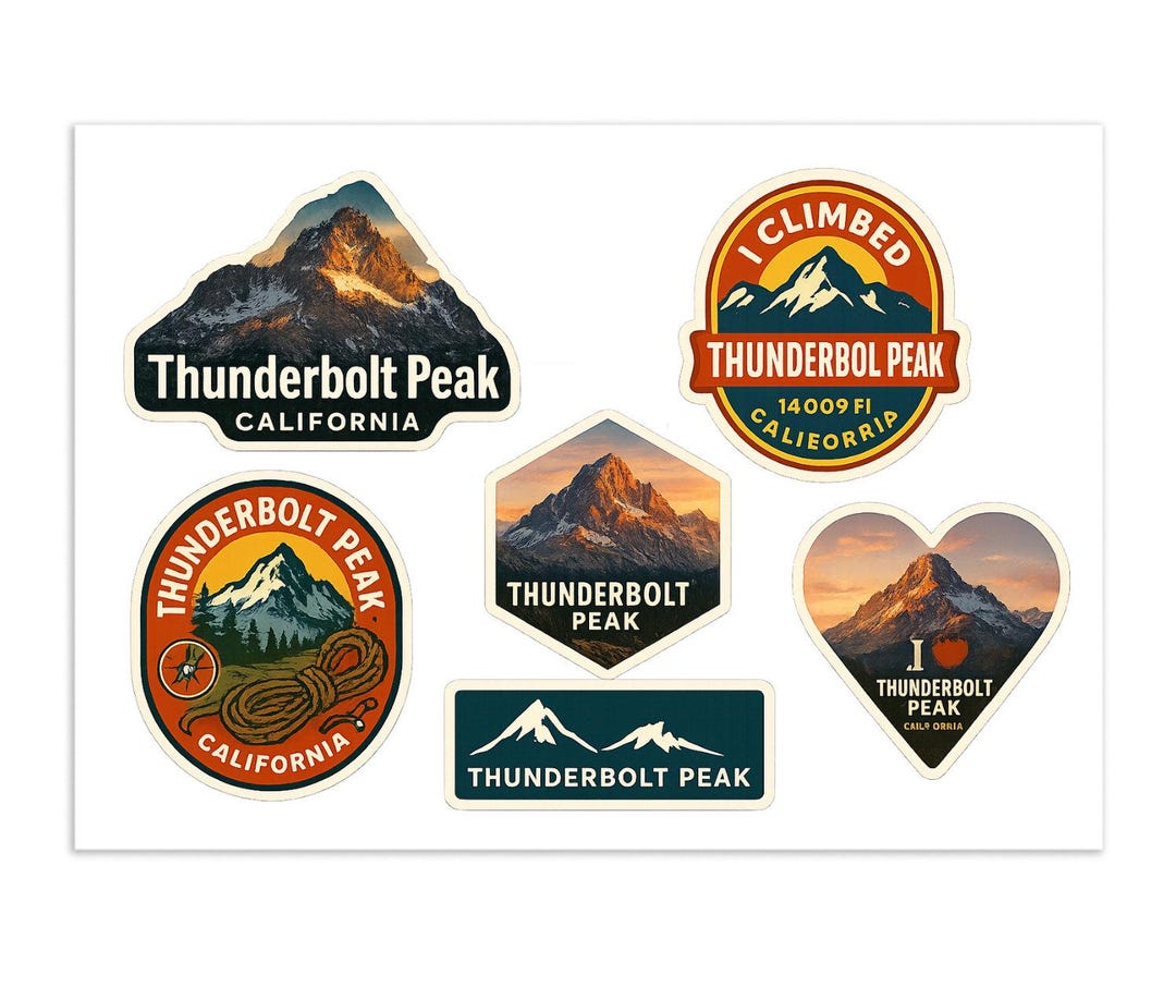 Thunderbolt Peak Sticker Sheet - 6 Summit Hiking Vinyl Stickers ...