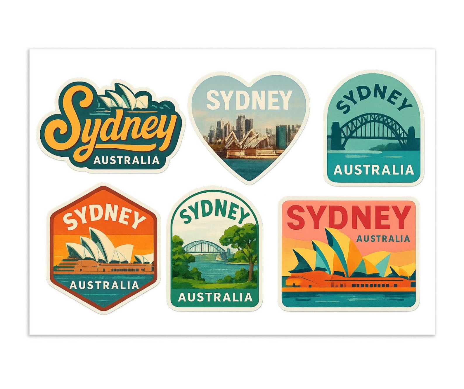 Sydney Australia Sticker Sheet - 6 Premium Travel Souvenir Stickers ...