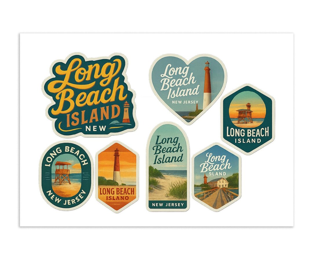 Long Beach Island Sticker Sheet – Vintage Travel Decals, LBI New Jersey ...