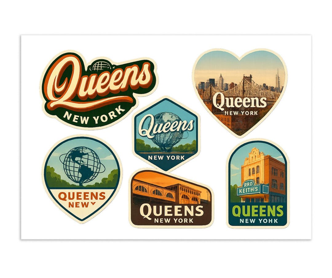 Queens New York Vintage Travel Sticker Sheet – Borough Landmarks - Etsy