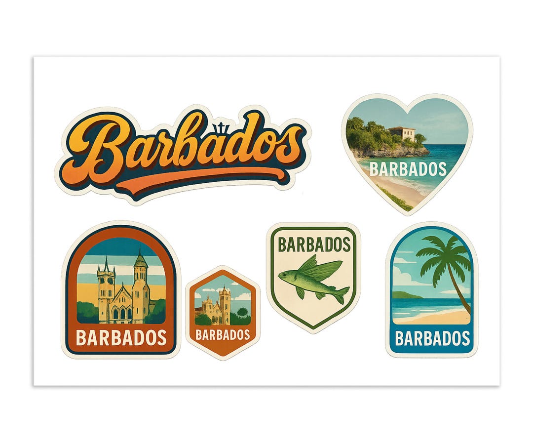 Barbados Travel Sticker Sheet - 6 Caribbean Island Souvenir Stickers ...