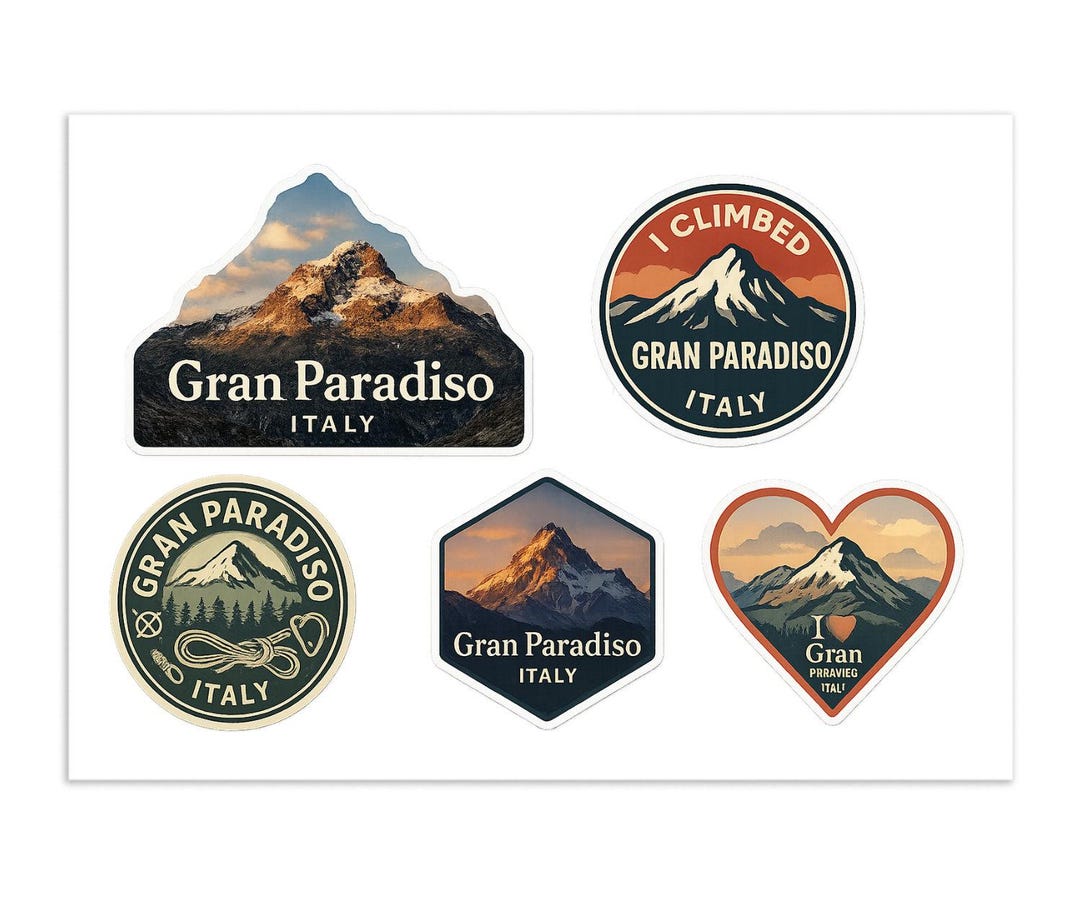 Gran Paradiso Sticker Sheet - 5 Summit Climbing Vinyl Stickers ...