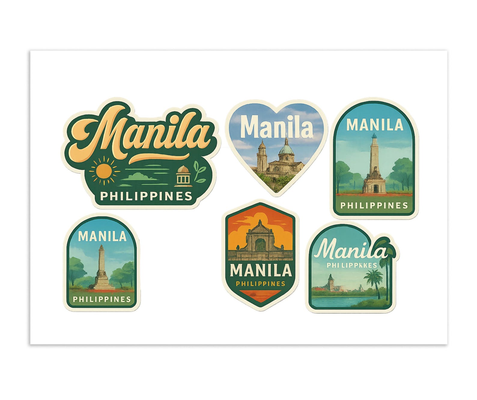 Manila Philippines Sticker Sheet - 6 Vintage Travel Stickers Featuring ...