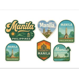Manila Philippines Sticker Sheet - 6 Vintage Travel Stickers Featuring ...