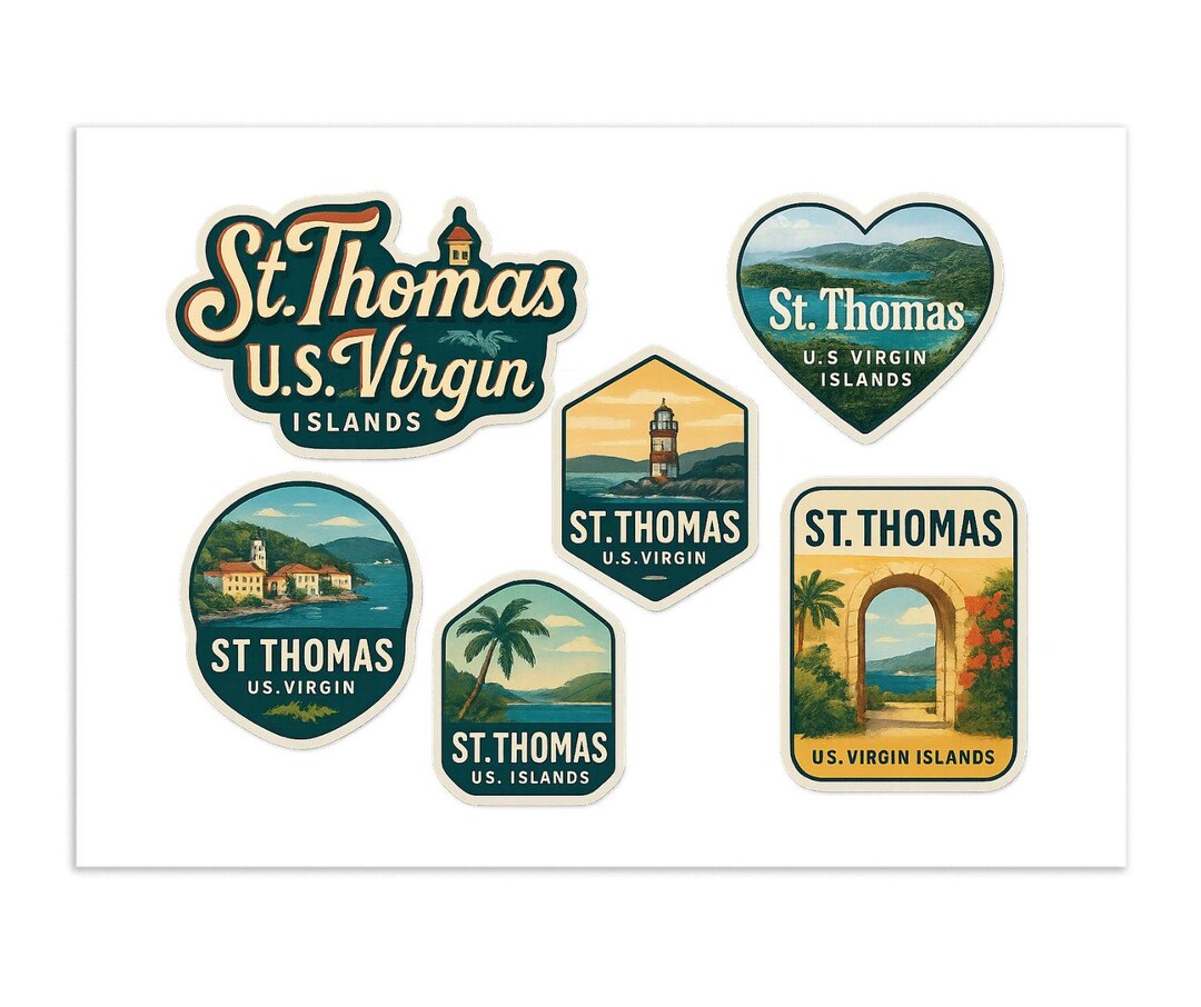 St. Thomas USVI Sticker Set – Caribbean Travel Decals, Souvenir 6-pack ...