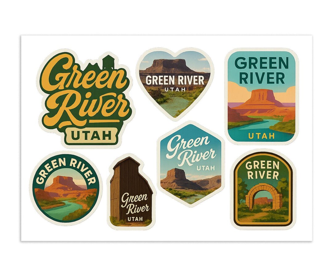 Green River Utah Sticker Sheet - 6 Pack Vinyl Travel Stickers Desert ...
