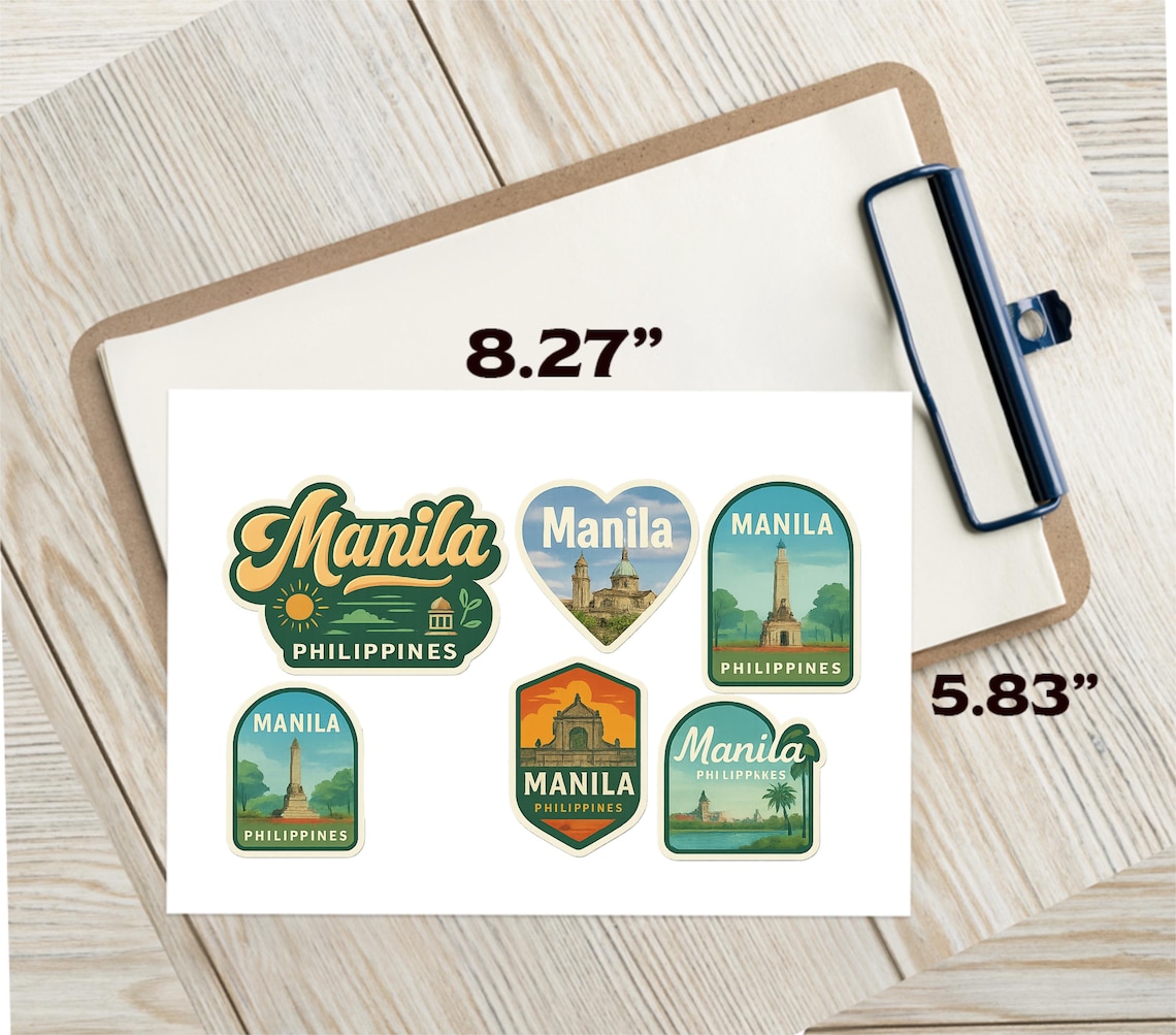 Manila Philippines Sticker Sheet - 6 Vintage Travel Stickers Featuring ...