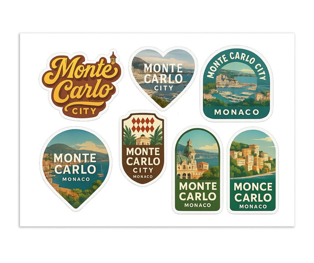 Monte Carlo Monaco Sticker Sheet – Vintage Travel Souvenir, 6-piece Set ...