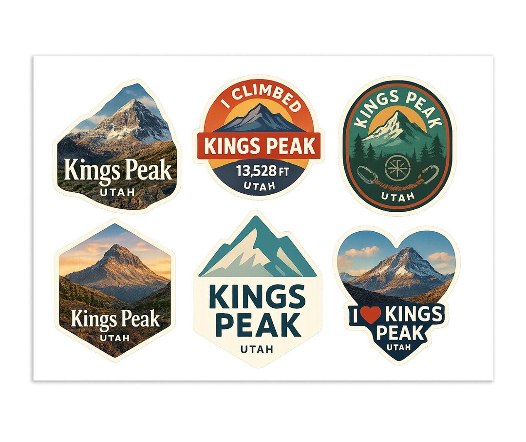 Kings Peak Utah Sticker Sheet - 6 Summit Climbing Vinyl Stickers ...