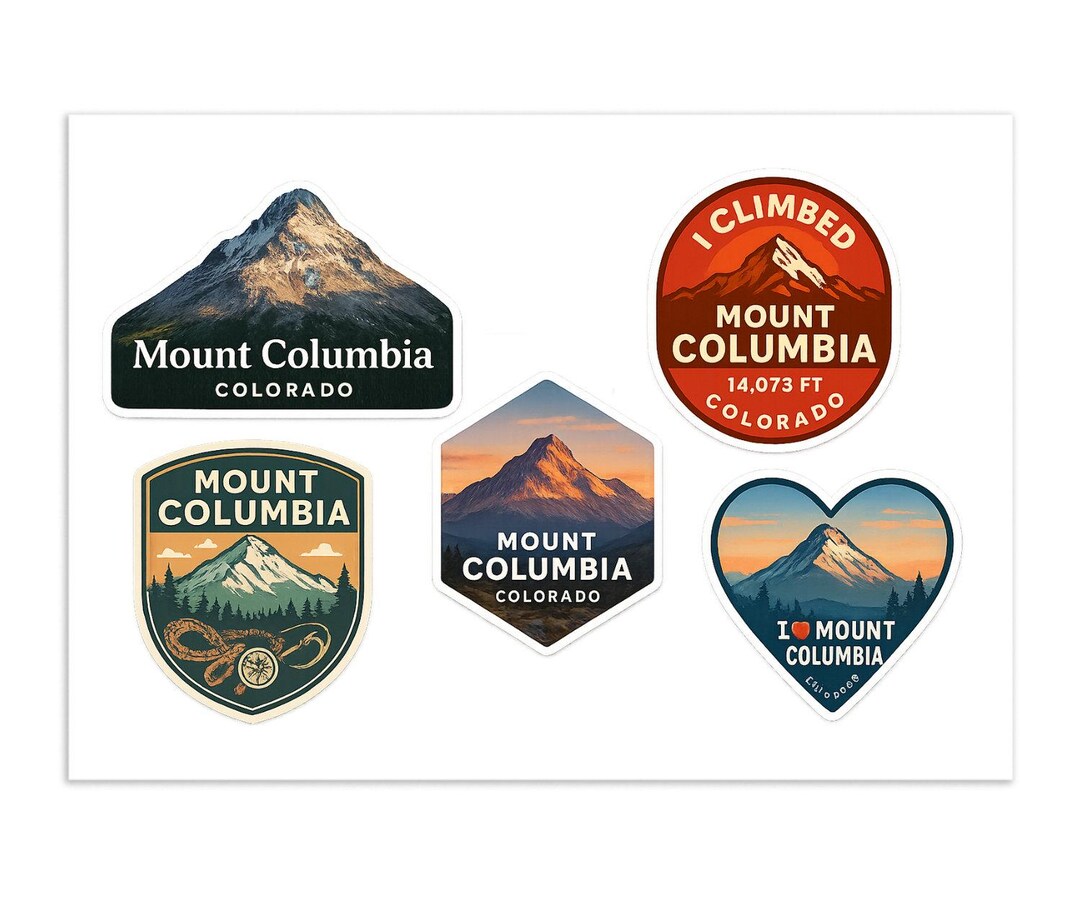 Mount Columbia Sticker Sheet - 5 Summit Climbing Vinyl Stickers ...