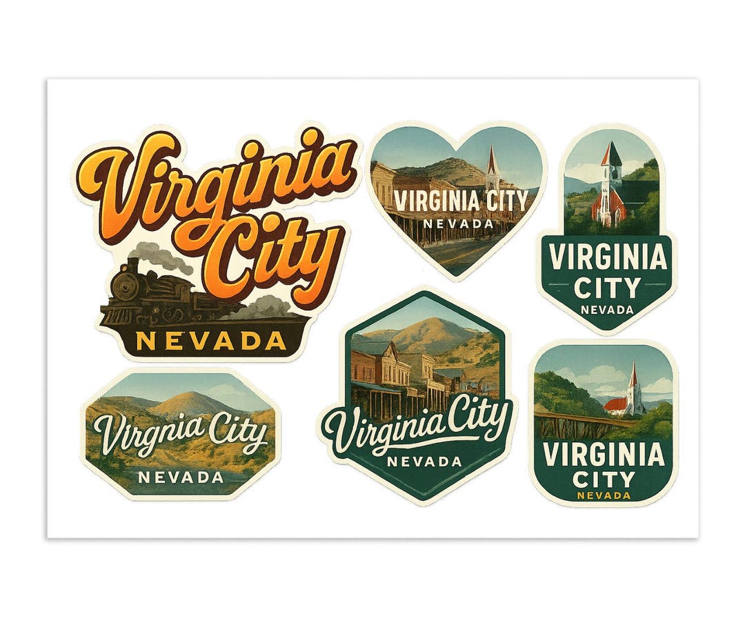 Virginia City Nevada Sticker Sheet - 6 Vintage Travel Stickers Historic ...