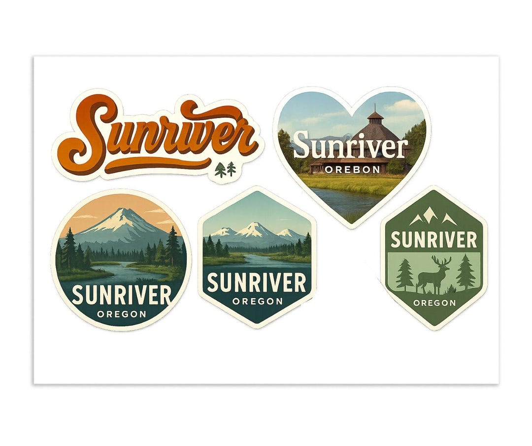 Sunriver Oregon Sticker Sheet - 5 Pack Scenic Travel Decals With ...