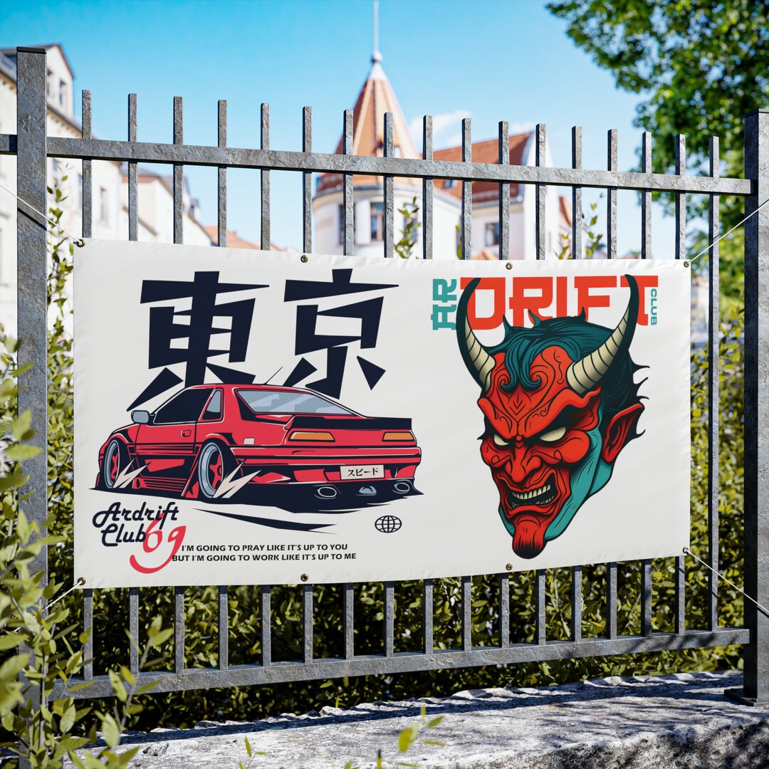 Drift Car Anime Wall Art Car Accessories Oni Wall Banner Car Decal Wall ...