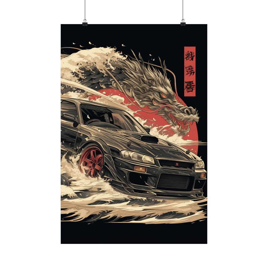 Golden Dragon Crest: JDM Hood Poster Anime-inspired James Jean Style - Etsy