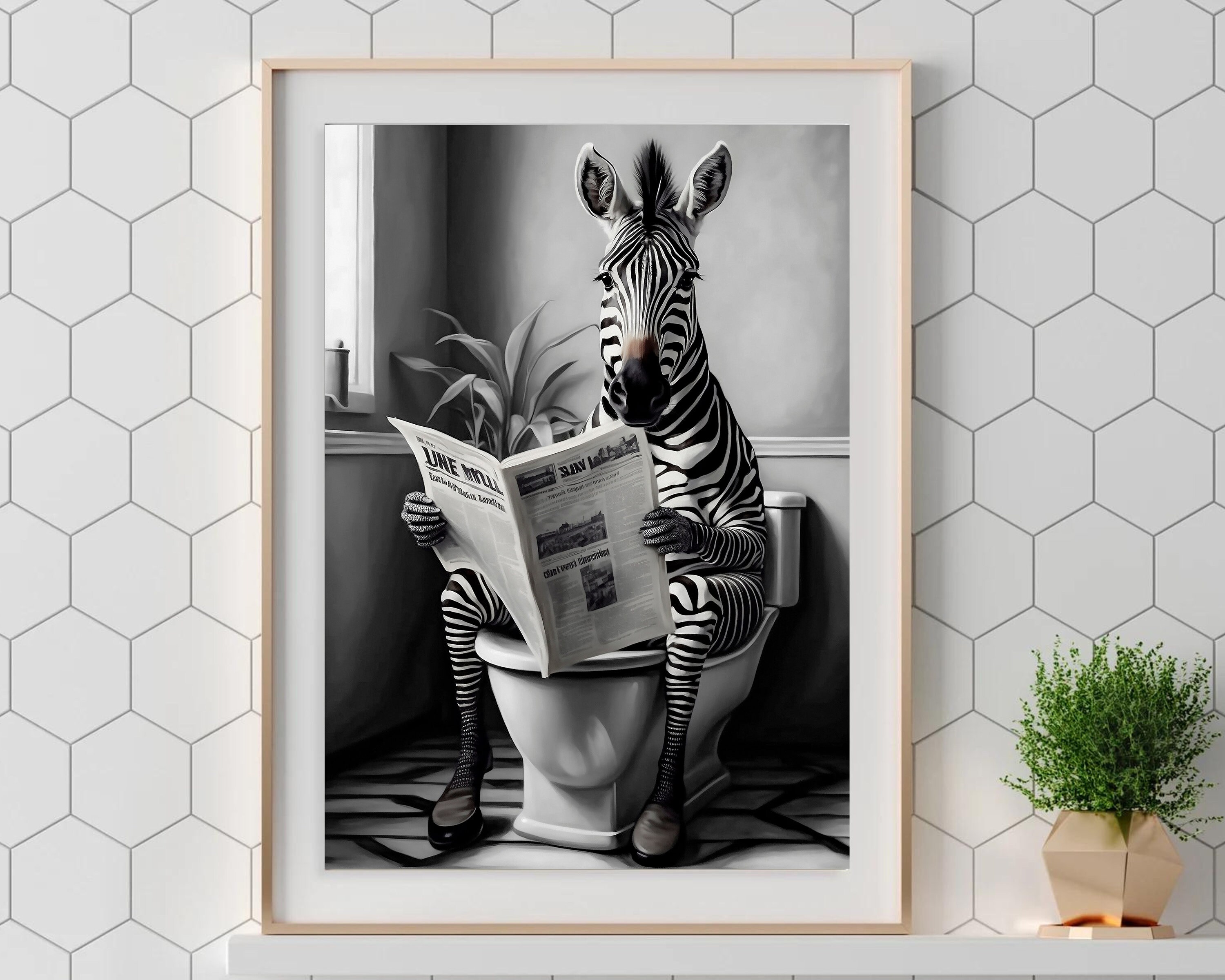 Zebra on Toilet Bathroom Print Animal Bathroom Art Animal on Toilet ...