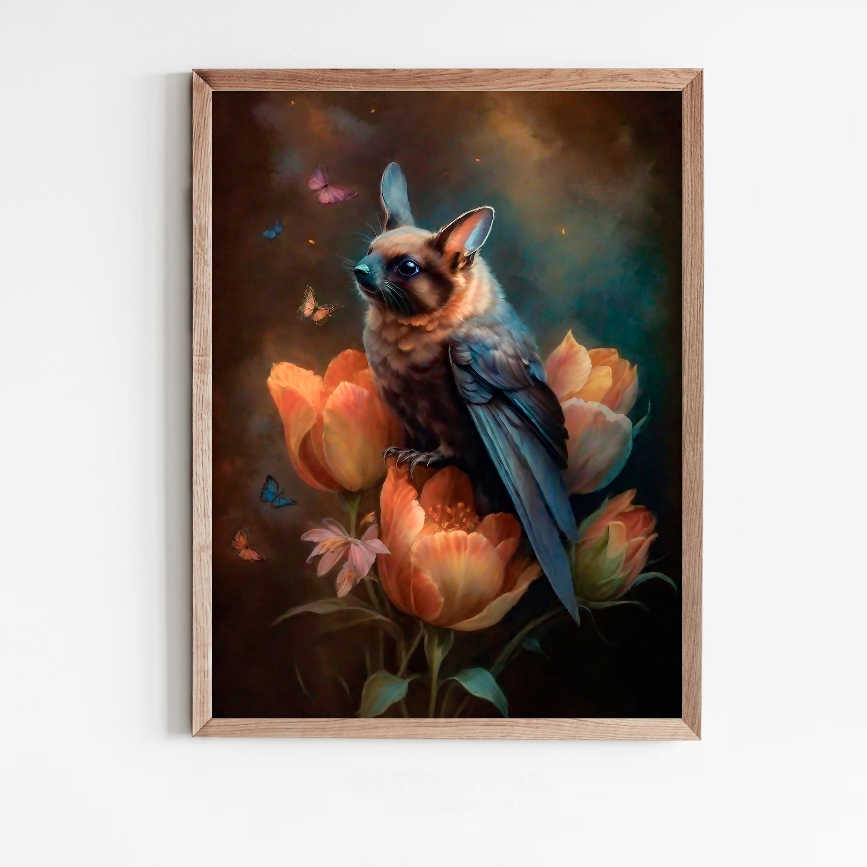 Floral Bat Print Botanical Bat Painting Moody Animal Cottagecore Dark ...