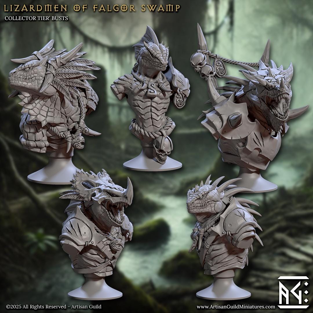 Lizardmen of Falgor's Swamp Busts by Artisan Guild for D&D, Dungeons ...