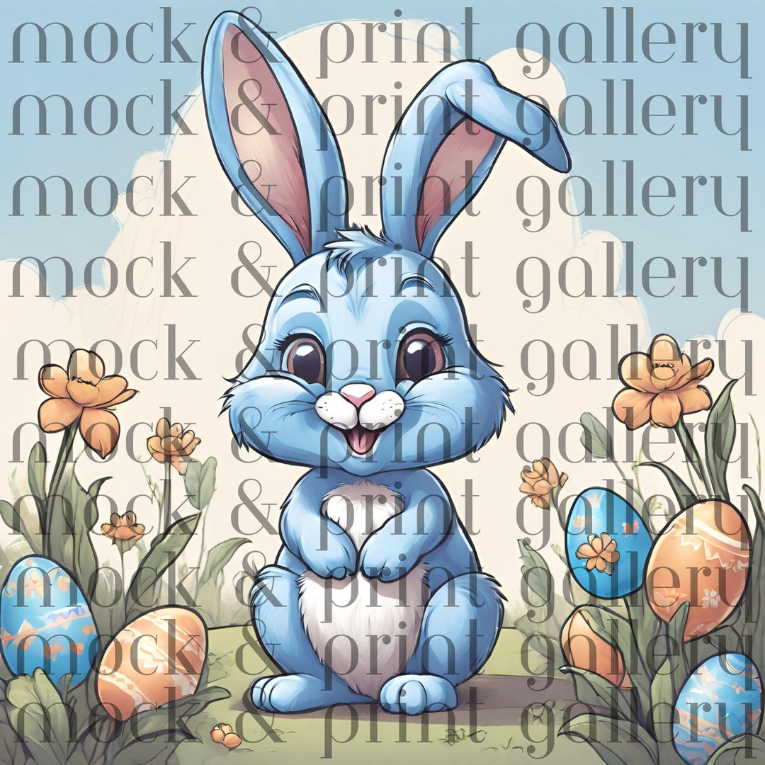 Blue Easter Bunny Digital Files SVG PNG, Cute Rabbit Art for Spring ...