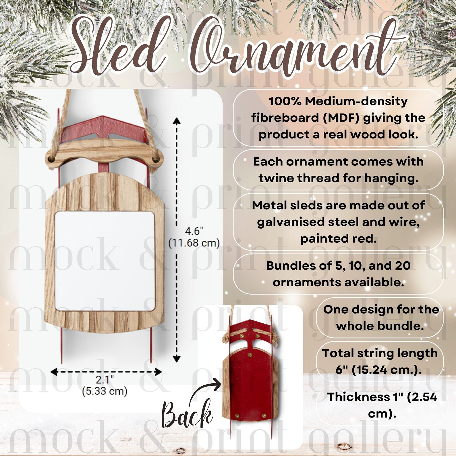 Sled Ornament Size Chart and Key Features PNG, Christmas Holiday ...