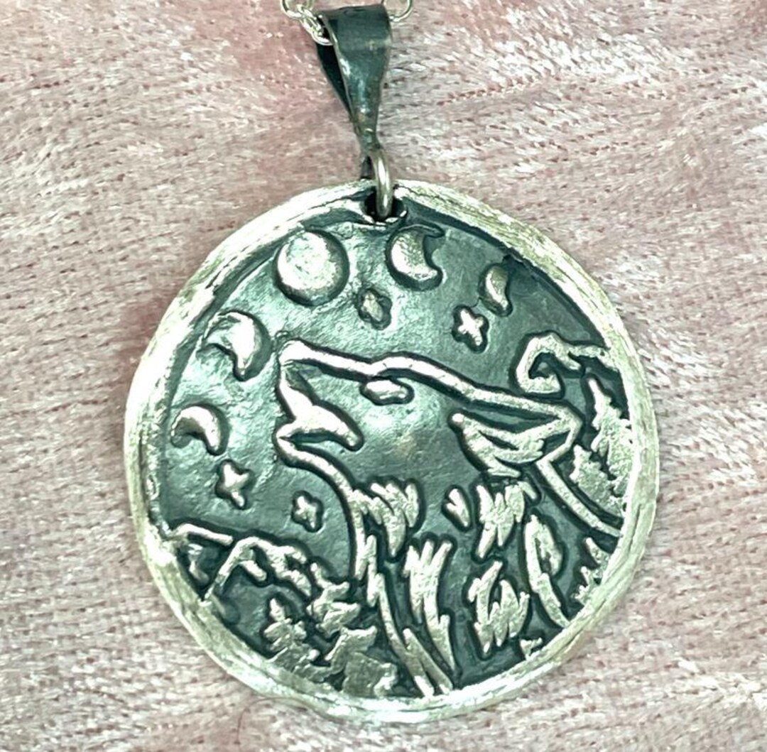 Silver Antiqued Wolf Wax Seal Impression Pendant: Handcrafted Jewelry ...