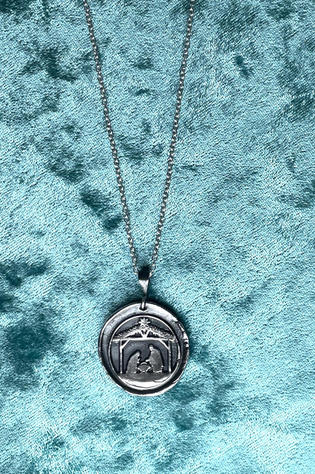 Silver Antiqued Nativity Scene Wax Seal Impression Pendant: Handcrafted ...