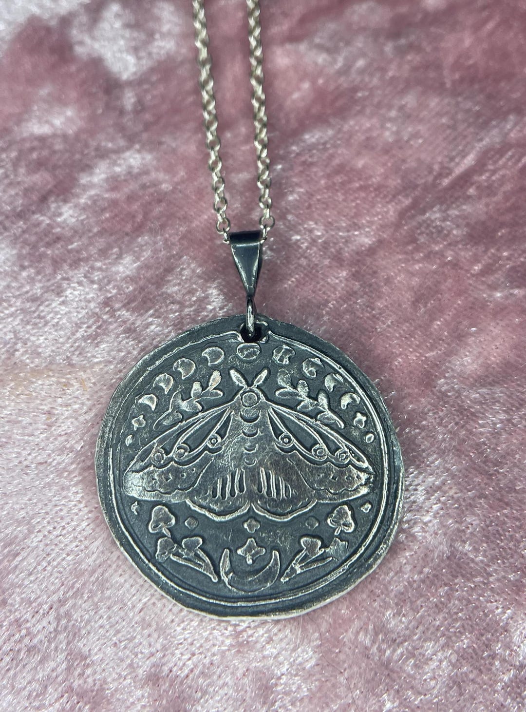 Silver Antiqued Moth Wax Seal Impression Pendant: Handcrafted Jewelry ...