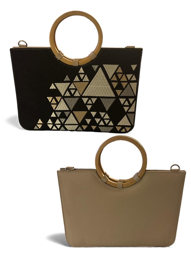 Embroidered Leather Handbag: Andean Floral Design, Structured ...