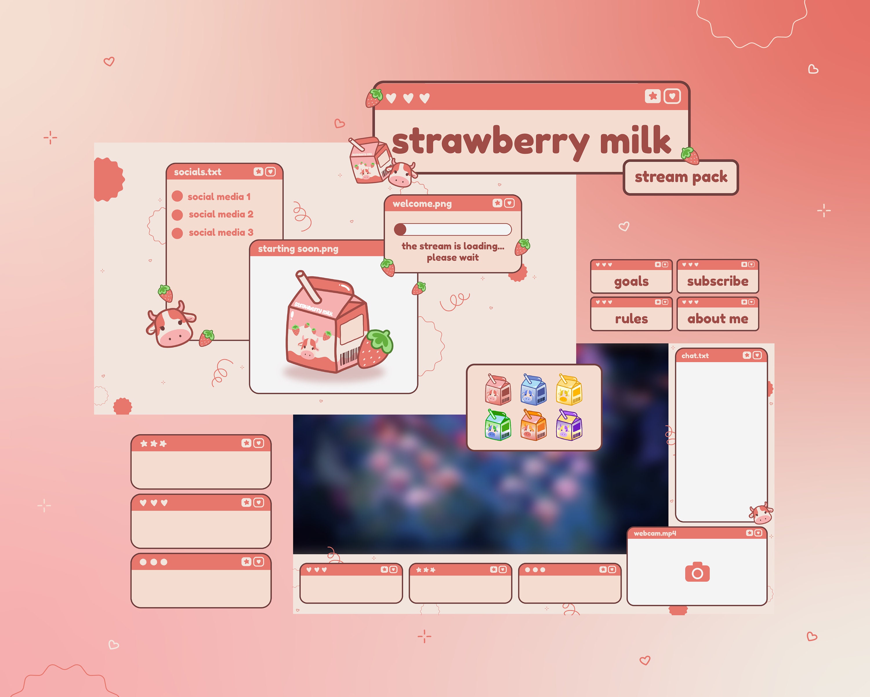 Strawberry Milk Stream Pack | Animated Scenes | Soft Pink Aesthetic ...
