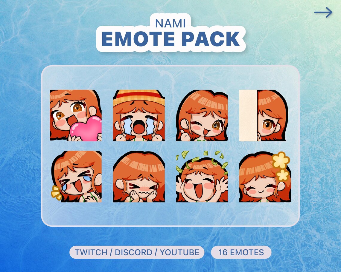 Nami Emotes Chibi Nami Emote Pack for Twitch, Discord and Youtube 16 ...