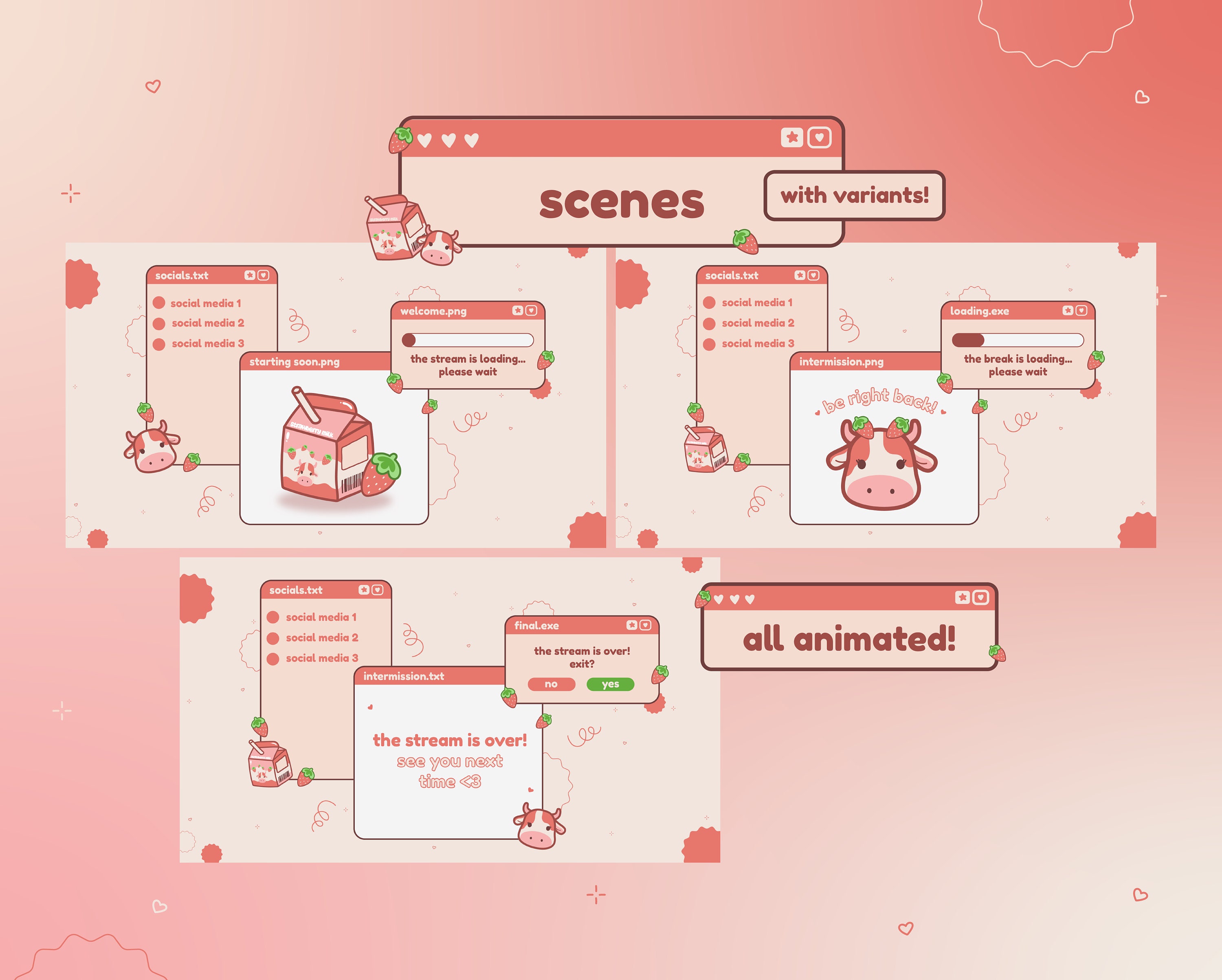 Strawberry Milk Stream Pack | Animated Scenes | Soft Pink Aesthetic ...