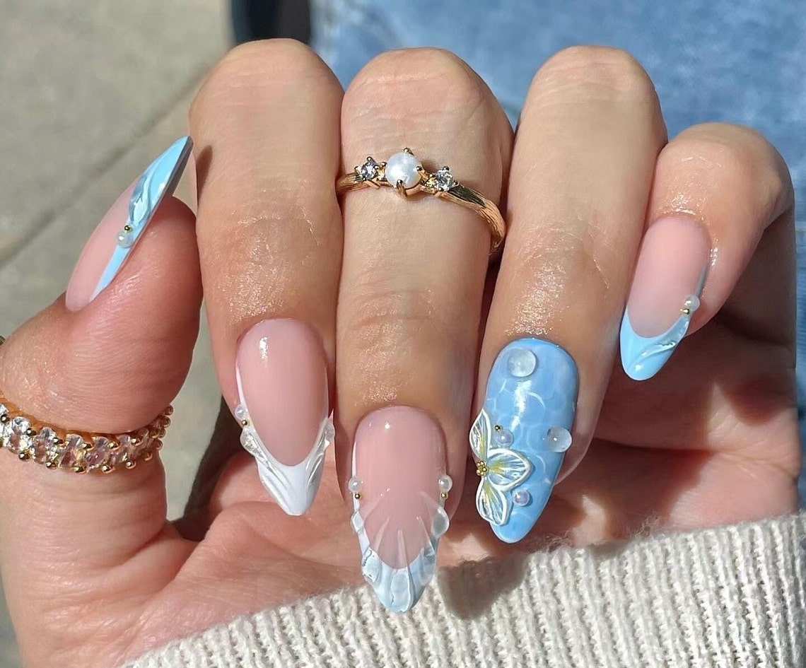 3D Jelly Fairy Mermaid Nails, Handmade Acrylic Nails Long, Y2K Mermaid ...