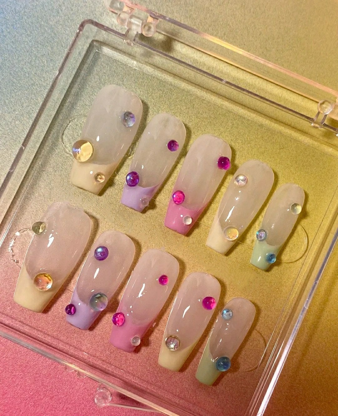 Colorful Lollipop French Press on Nails, Handpainted Nails, 3D Luxury ...