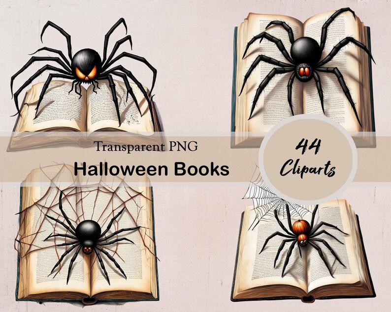Halloween Books, 44 PNG Cliparts, Spooky, Magic Books, Clipart, Digital ...