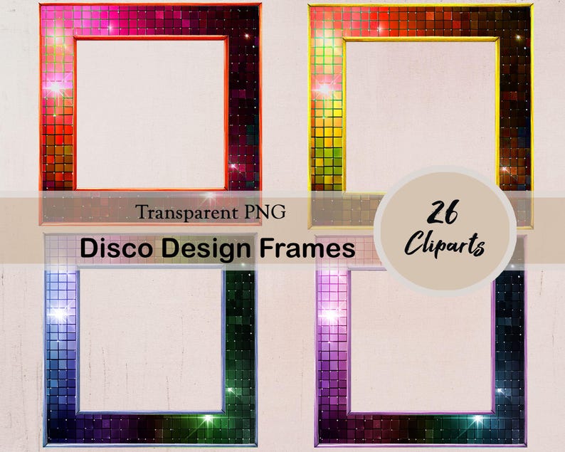 Disco Frames, 26 PNG Cliparts, Overlay, Disco Ball, Disco Mirror ...