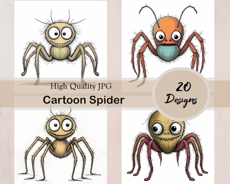 Cartoon Spider, 20 JPG Images, Baby Room, Baby Shower, Funny Spider ...
