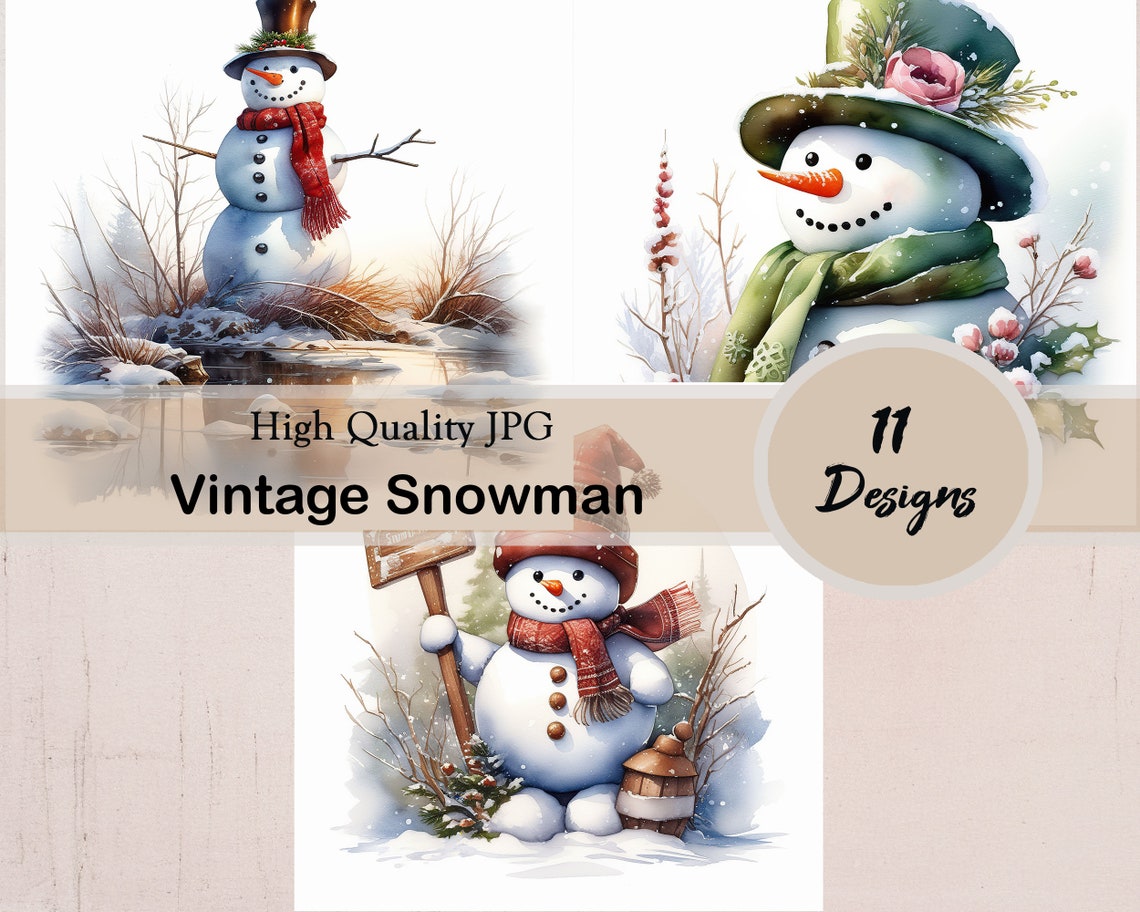 Vintage Snowman 11 Jpg Images High Quality, Winter, Snowman, Digital ...