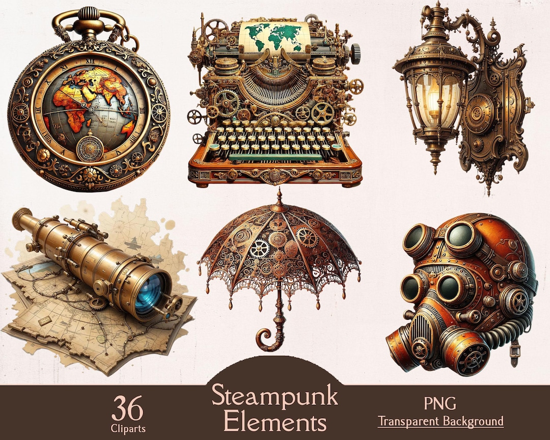 Steampunk Elements, 36 PNG Cliparts, Steampunk Clipart, Steampunk ...