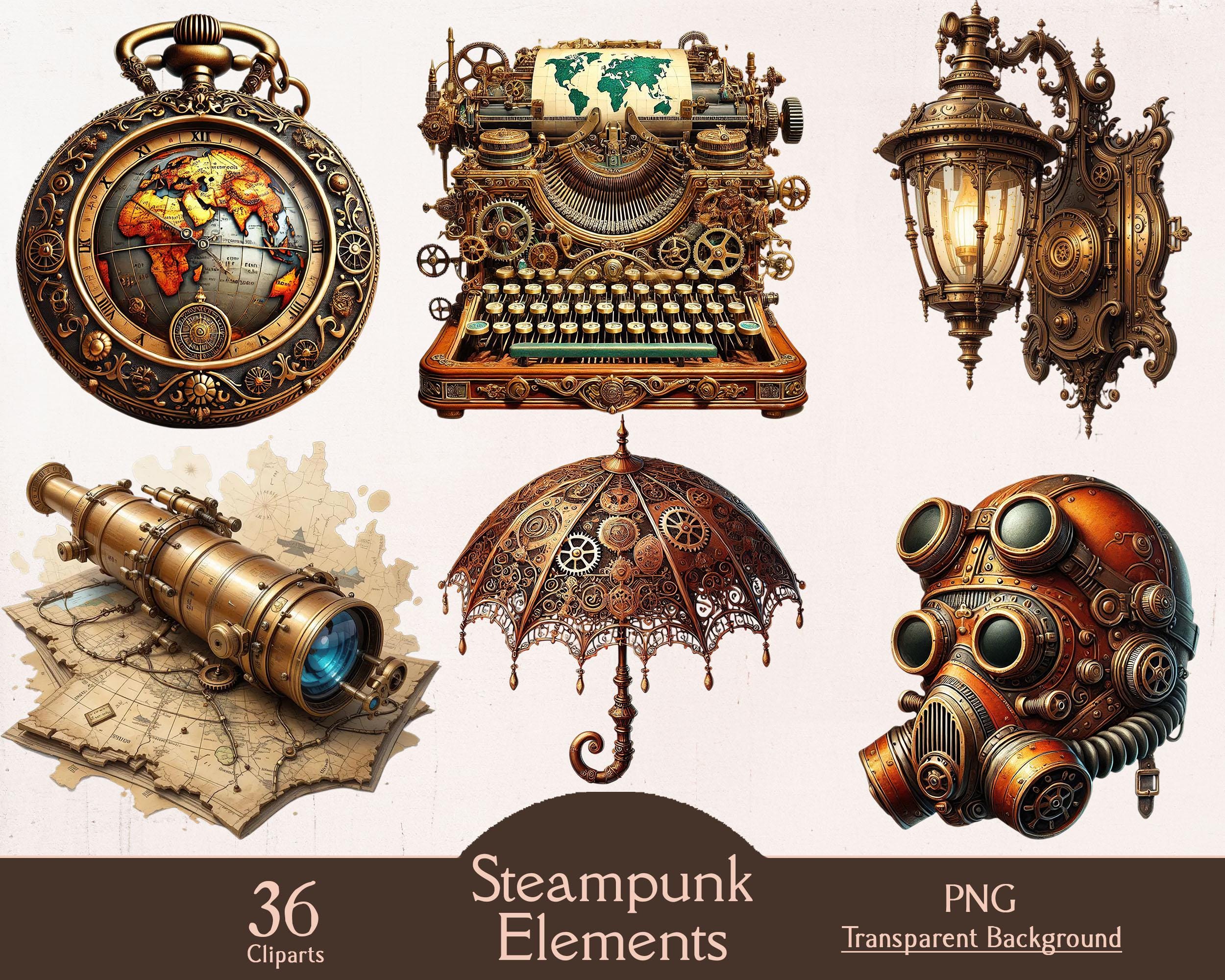 Steampunk Elements, 36 PNG Cliparts, Steampunk Clipart, Steampunk ...