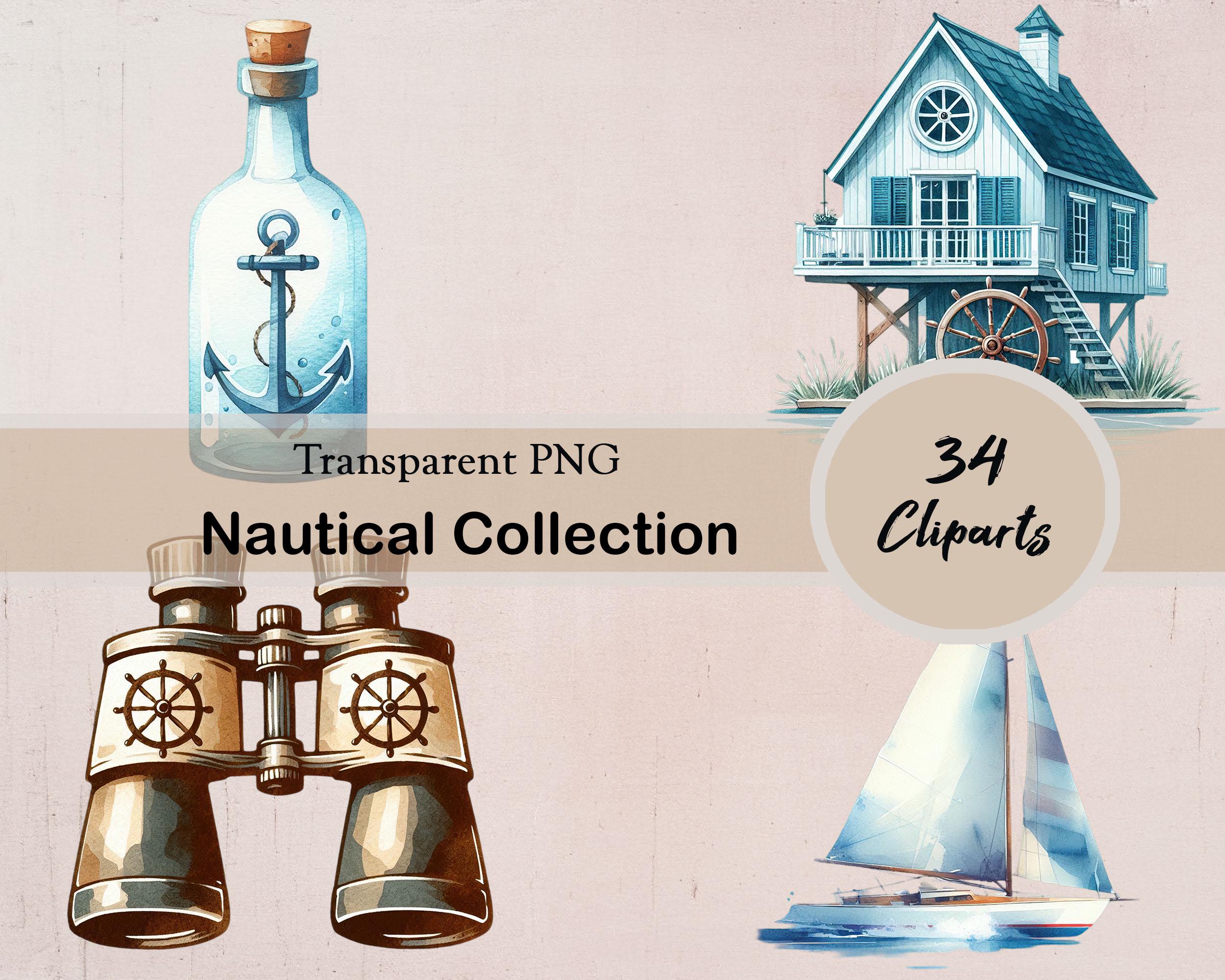 Nautical Collection Clipart, 34 PNG Cliparts, Watercolor Coastal, Sea ...