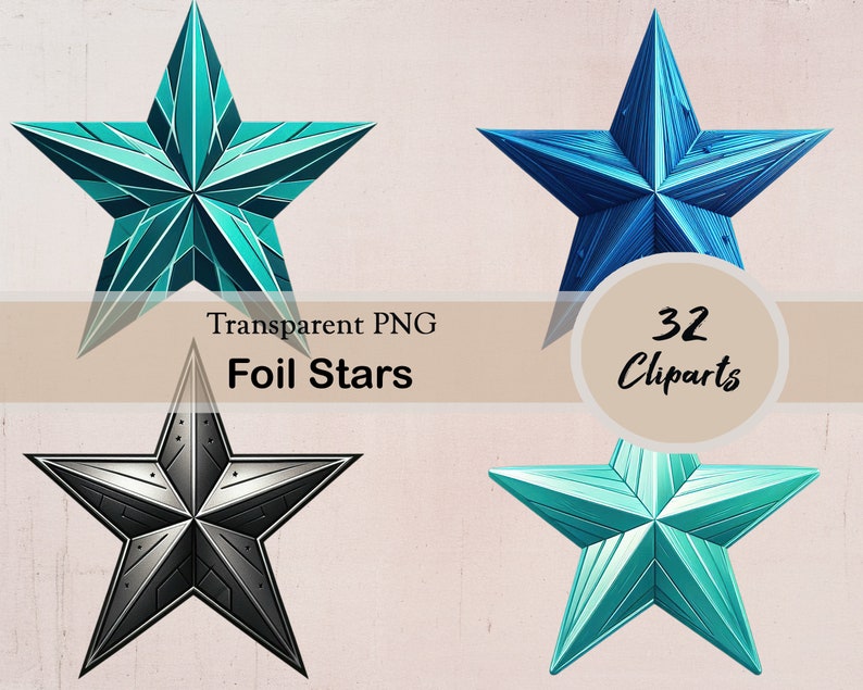 Foil Stars, 32 PNG Cliparts, Foil, Colored, Stars, Cliparts, Digital ...