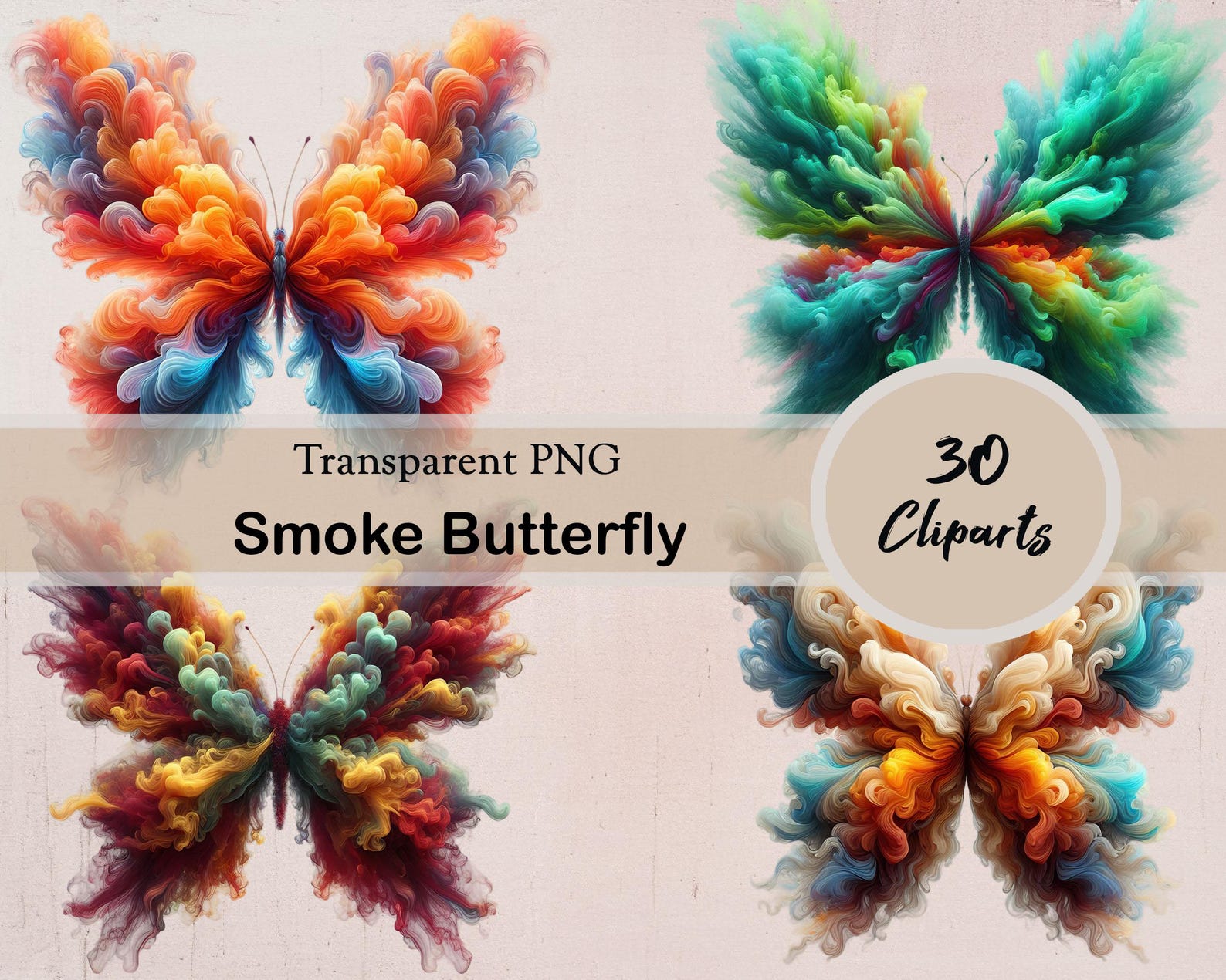 Smoke Butterfly Clipart, 30 PNG Cliparts, Ethereal Smoke Butterfly ...