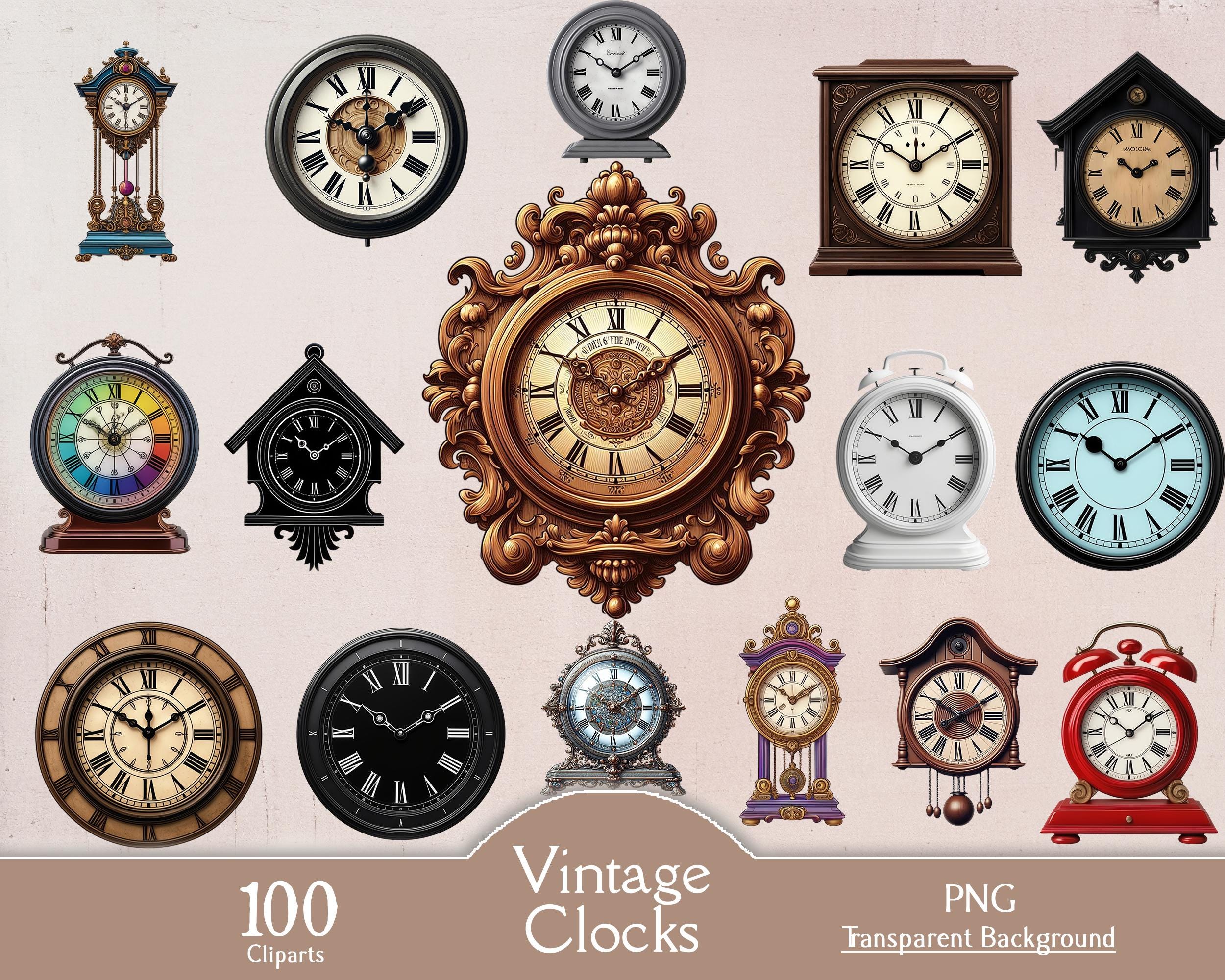 Vintage Clocks, 100 PNG Cliparts, Wall Clocks, Clocks, Retro, Old Fashioned, Pendulum, Cliparts ...