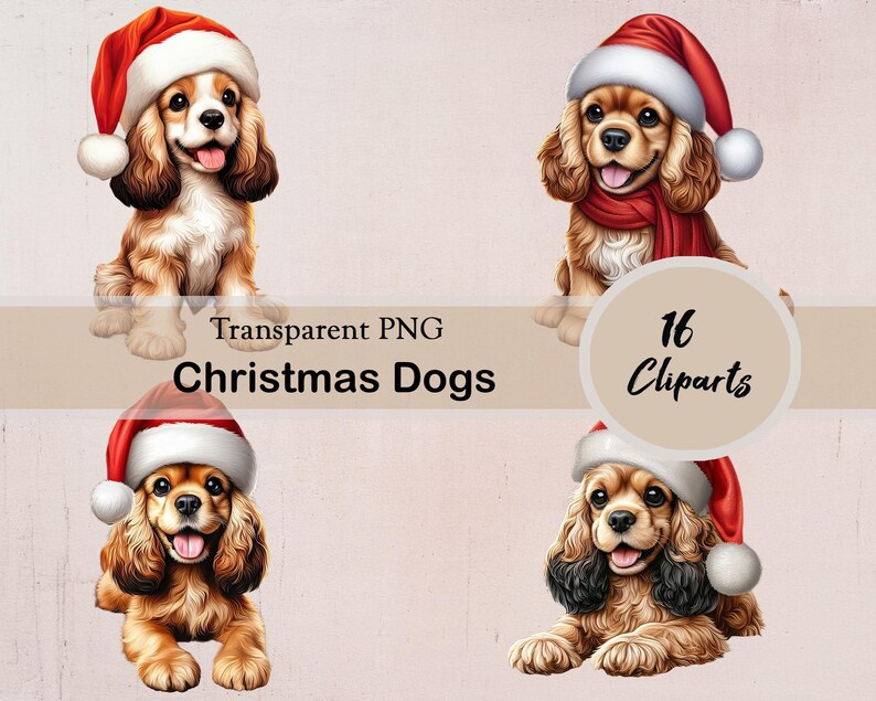 Cute Christmas Dogs,16 PNG Transparent Clipart, Christmas,sublimation ...