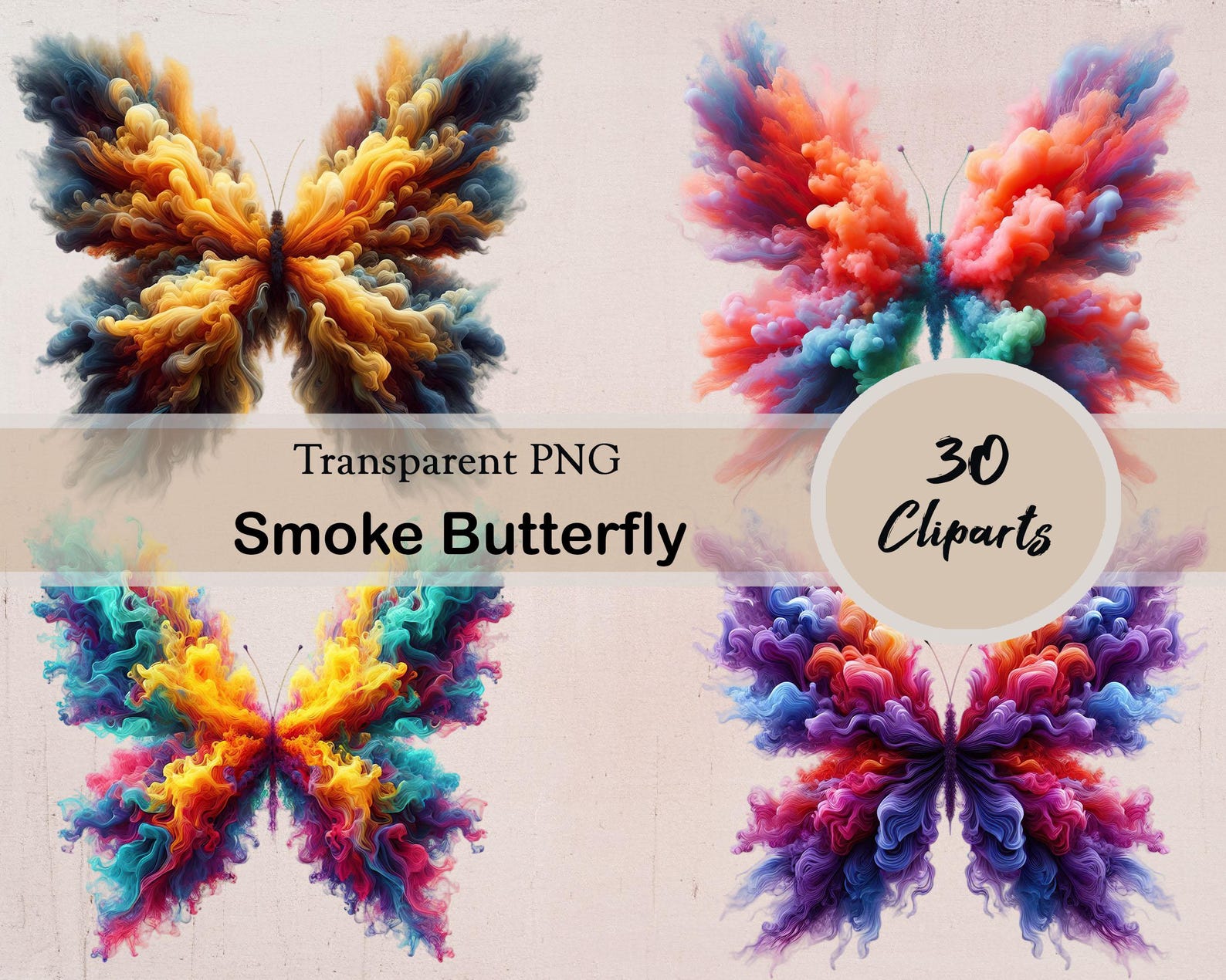 Smoke Butterfly Clipart, 30 PNG Cliparts, Ethereal Smoke Butterfly ...