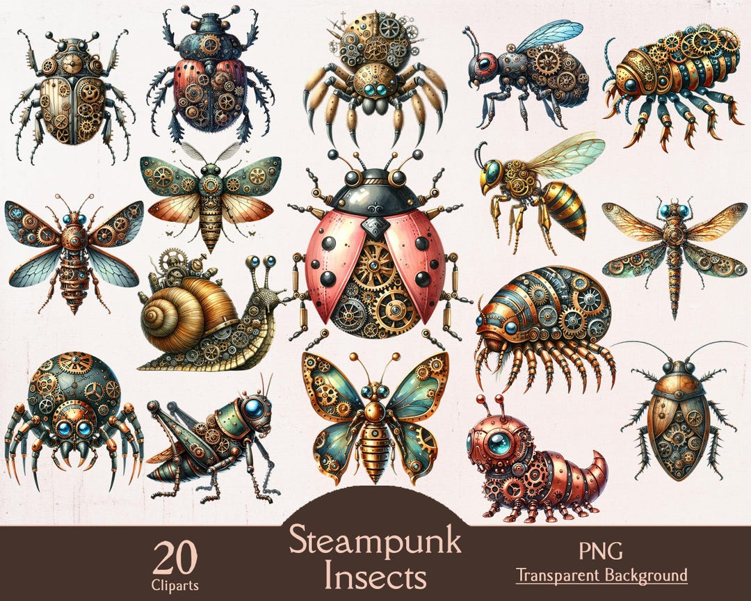 Steampunk Insects, 20 PNG Cliparts, Steampunk, Insect, Printable ...