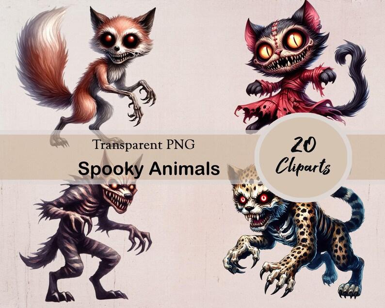 Spooky Animals Clipart Bundle, Creepy Animals, 20 PNG Cliparts ...